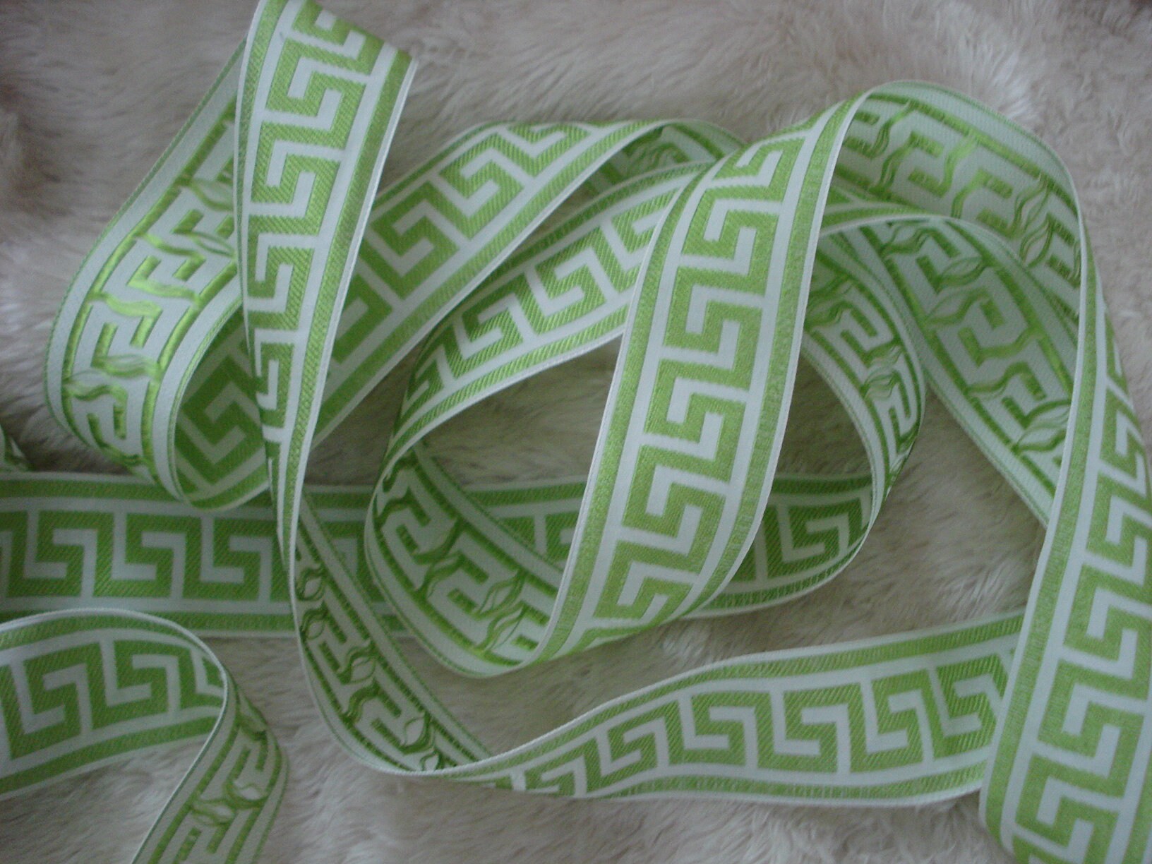 Lime Spring Green White Greek Key Trim Tape Modern Pattern | Etsy