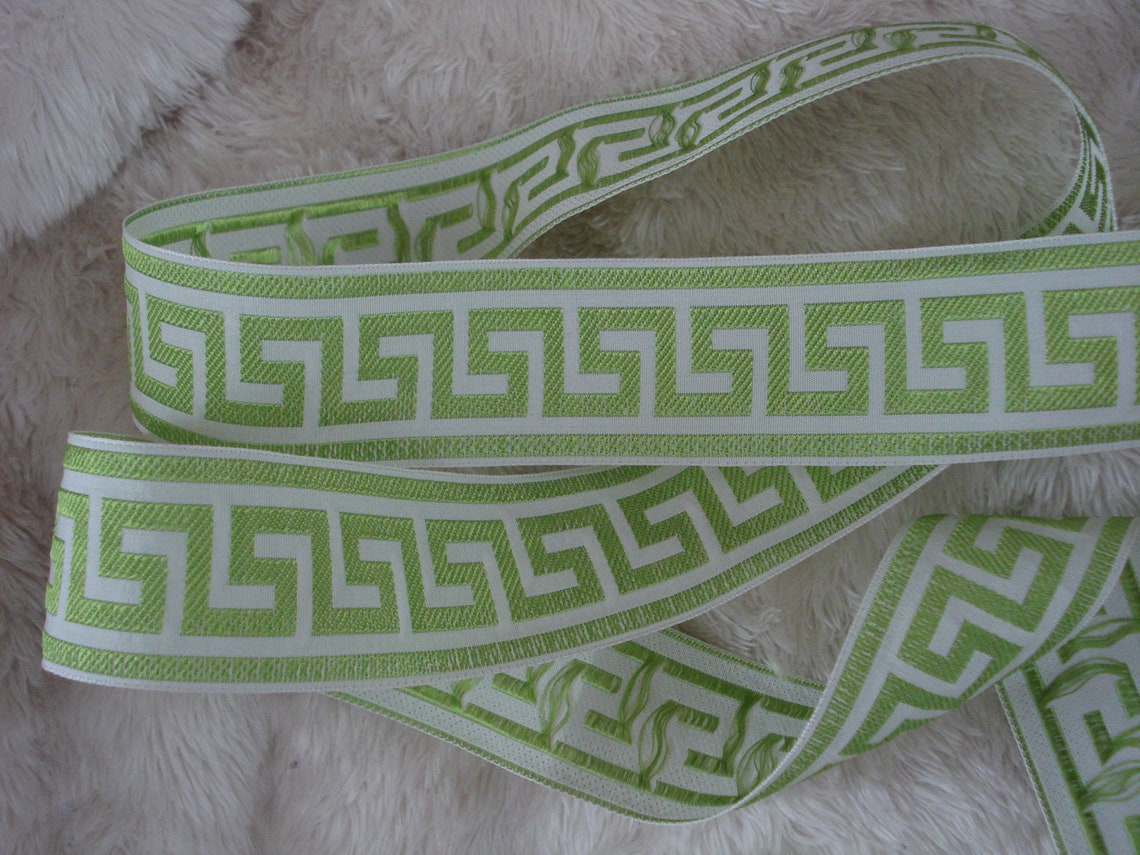 Lime Spring Green White Greek Key Trim Tape Modern Pattern | Etsy