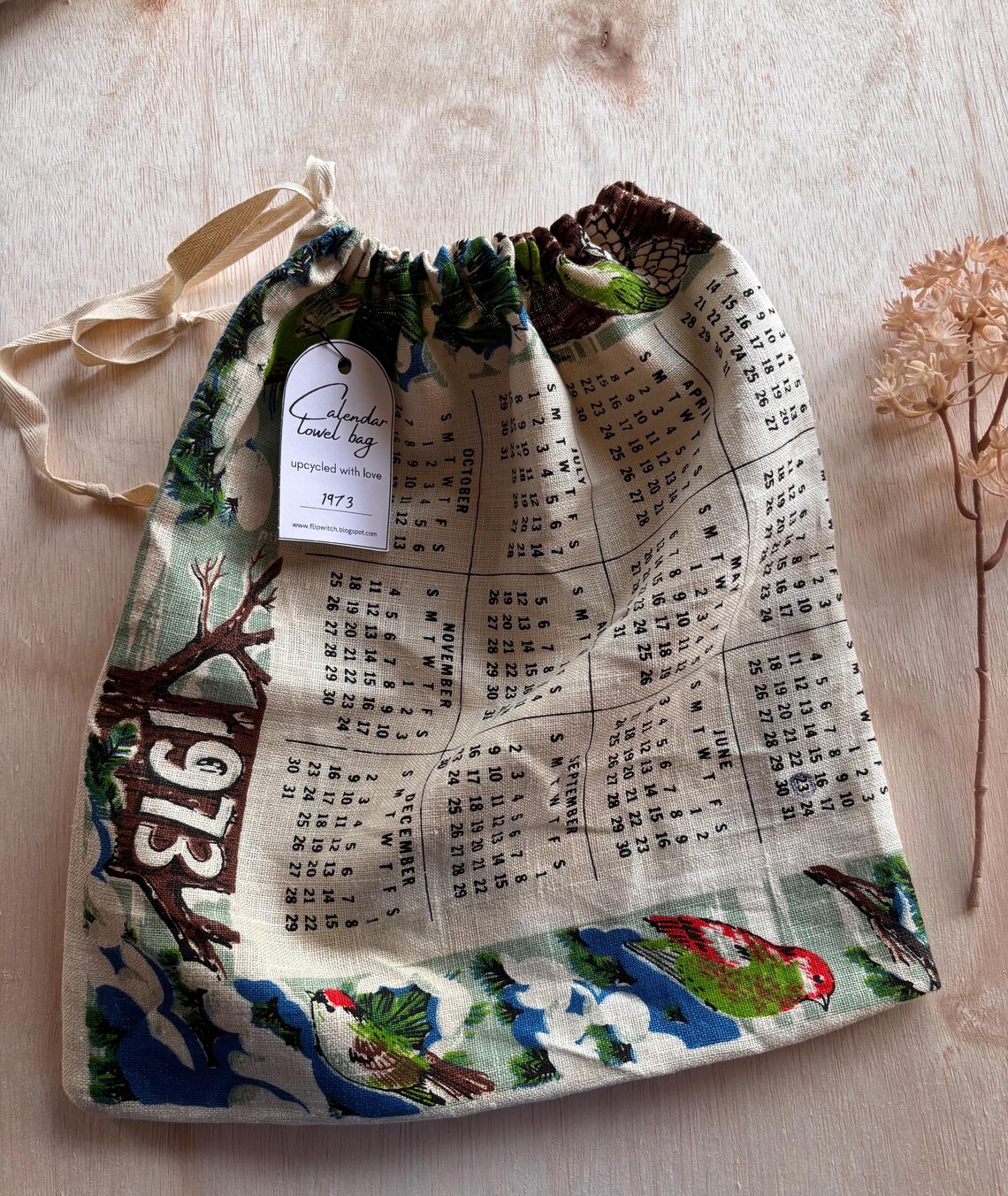 Upcycled Calendar Towel Bag-1973 - Etsy