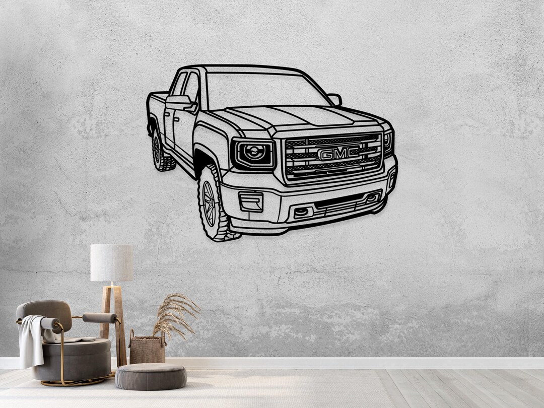 GMC Sierra Metal Wall Art Truck Front Outline Decor, Black Steel ...