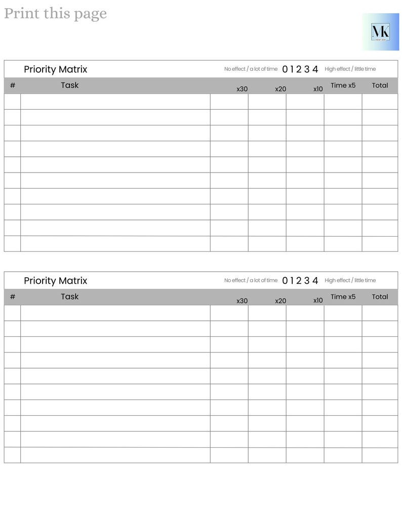 Priority Matrix - Etsy