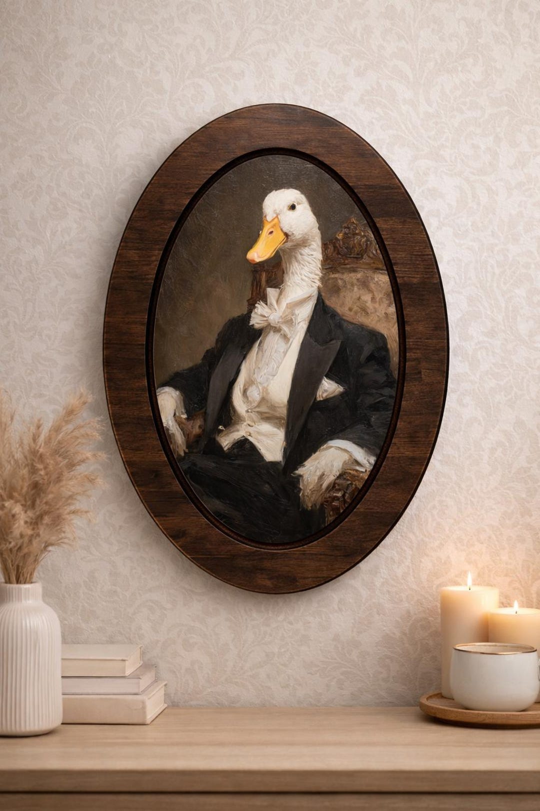 Victorian Duck Portrait, Oval Wooden Wall Art, Walnut Brown Frame ...