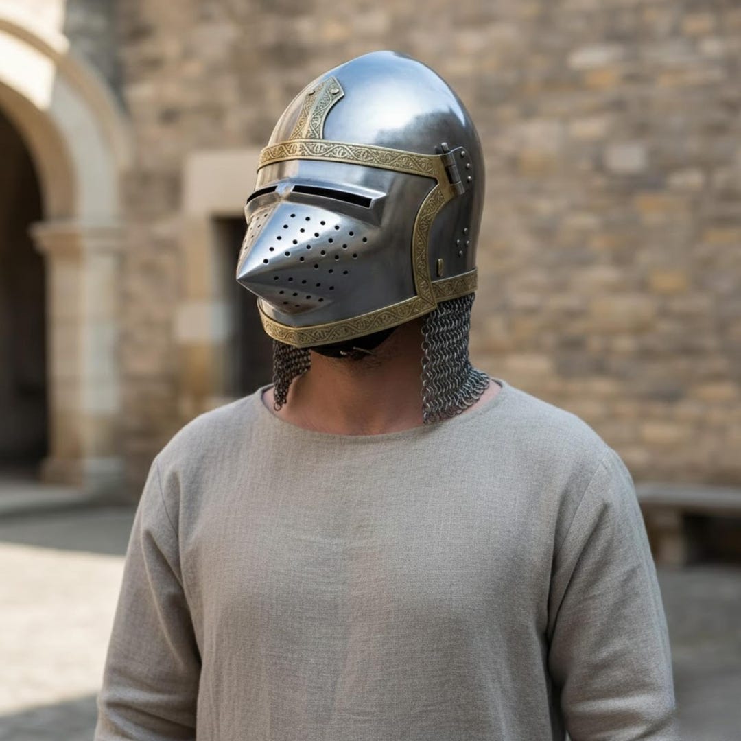 Medieval Pig Face Bascinet Helmet 18 Gauge Steel Knight Armor for LARP ...