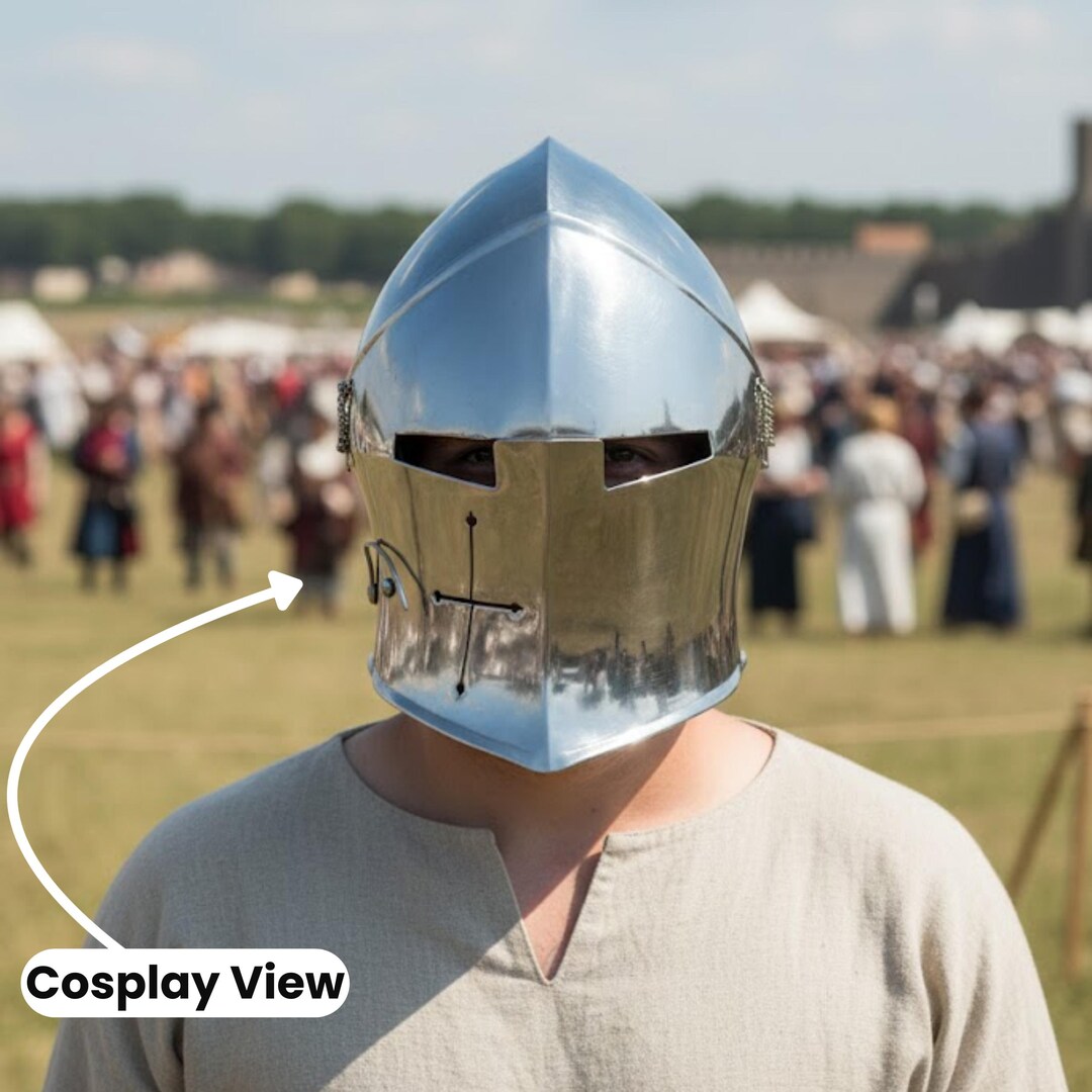 Medieval Barbuta Helmet Silver, Handmade 18g Steel Italian Knight ...