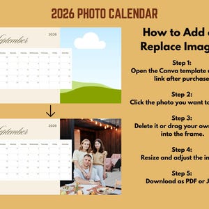 2026 Calendar Monthly Photo Calendar Canva Template Editable Printable ...