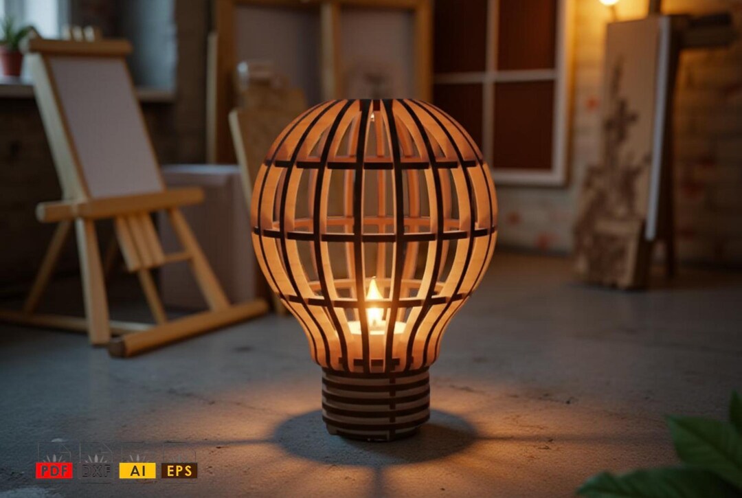 Laser Cut Bulb Lantern SVG DXF - Wooden Light 3mm, Modern Decor ...
