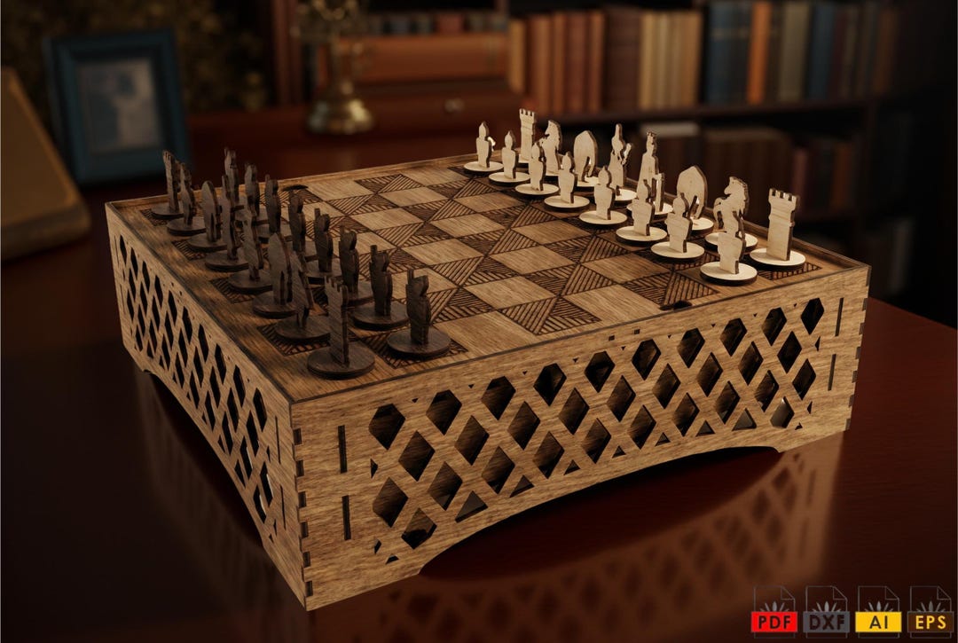 Laser Cut Chess Board SVG – Game Set DXF Files 3mm Wood, Dual Storage ...
