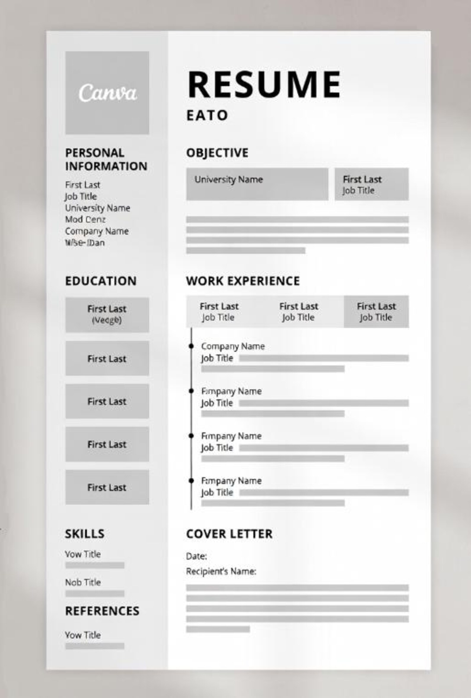 Editable Resume & Cover Letter Templates | CV 4 Color Options (creamy ...