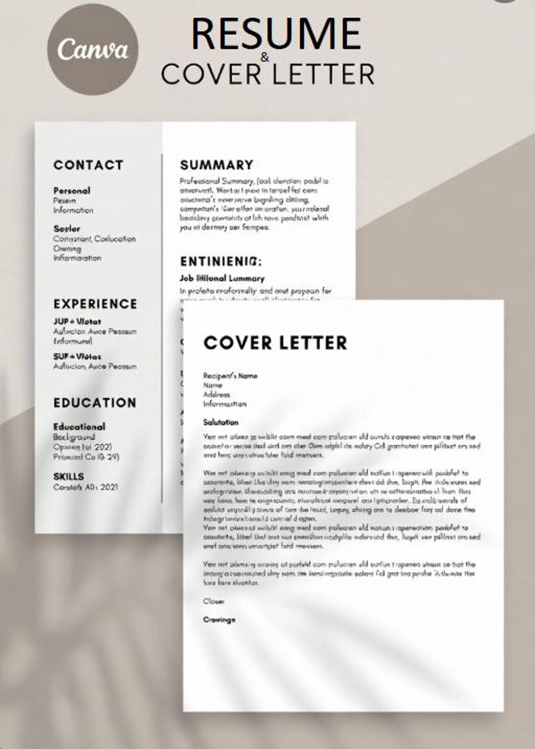 Editable Resume & Cover Letter Templates | CV 4 Color Options (creamy ...