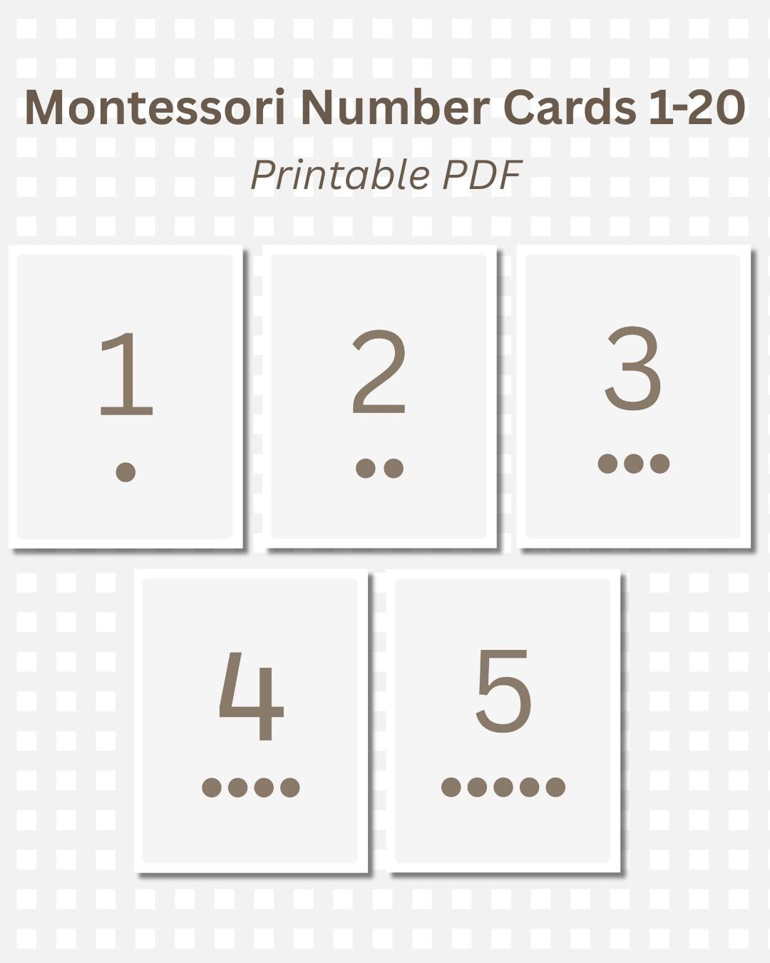 Montessori Number Cards 1–20 | Printable Counting Cards | Minimal ...