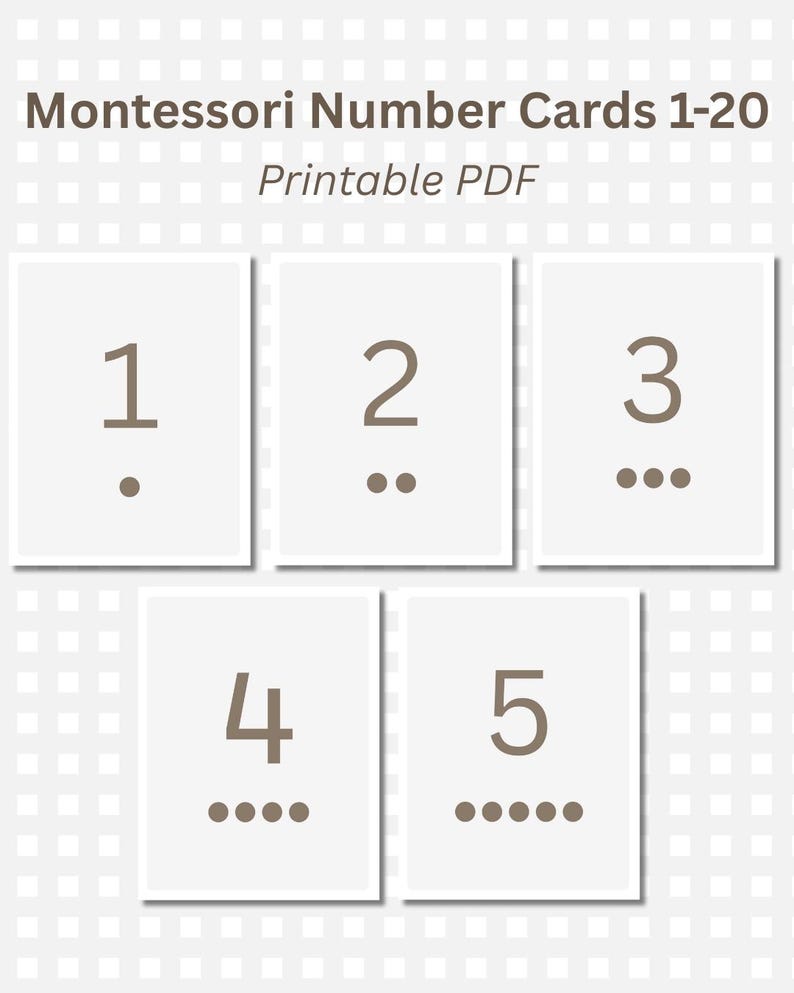 Montessori Number Cards 1–20 | Printable Counting Cards | Minimal ...