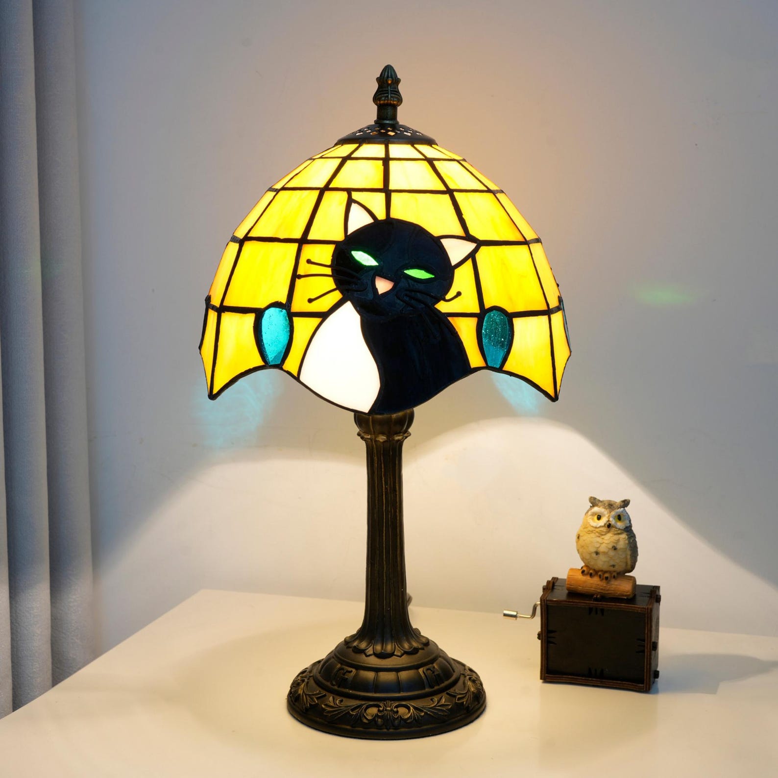 Black Cat Tiffany Table Lamp, Cute Animal Decor for Bedroom, Nightstand ...