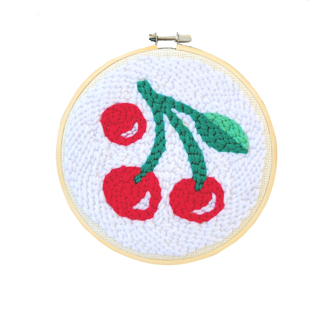 Cherries Punch Needle Embroidery Kit | Embroidery Kit for Gift | Wall ...
