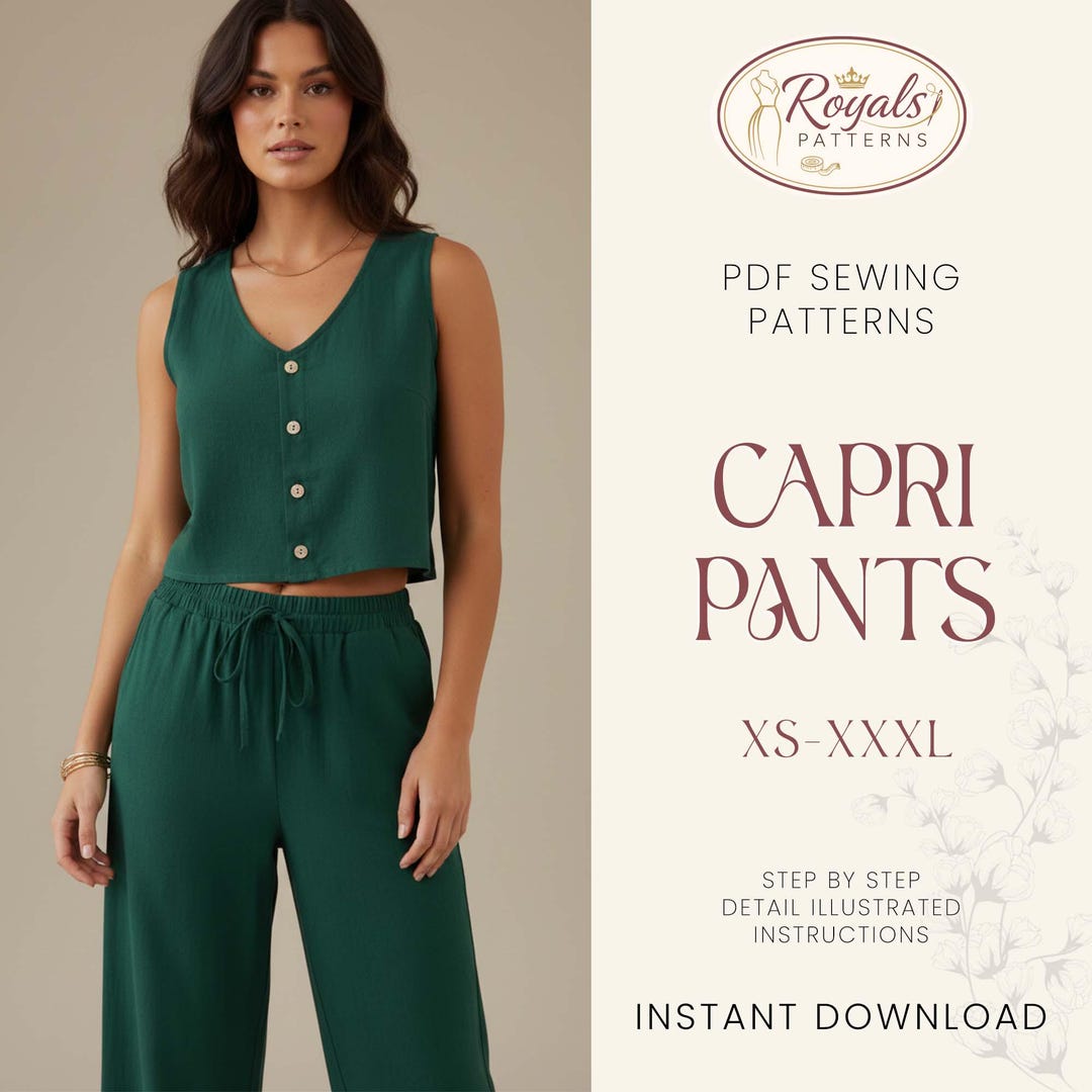 Capri Set Summer Pants Pattern for Women | Capri Wide Leg Pants Pattern ...