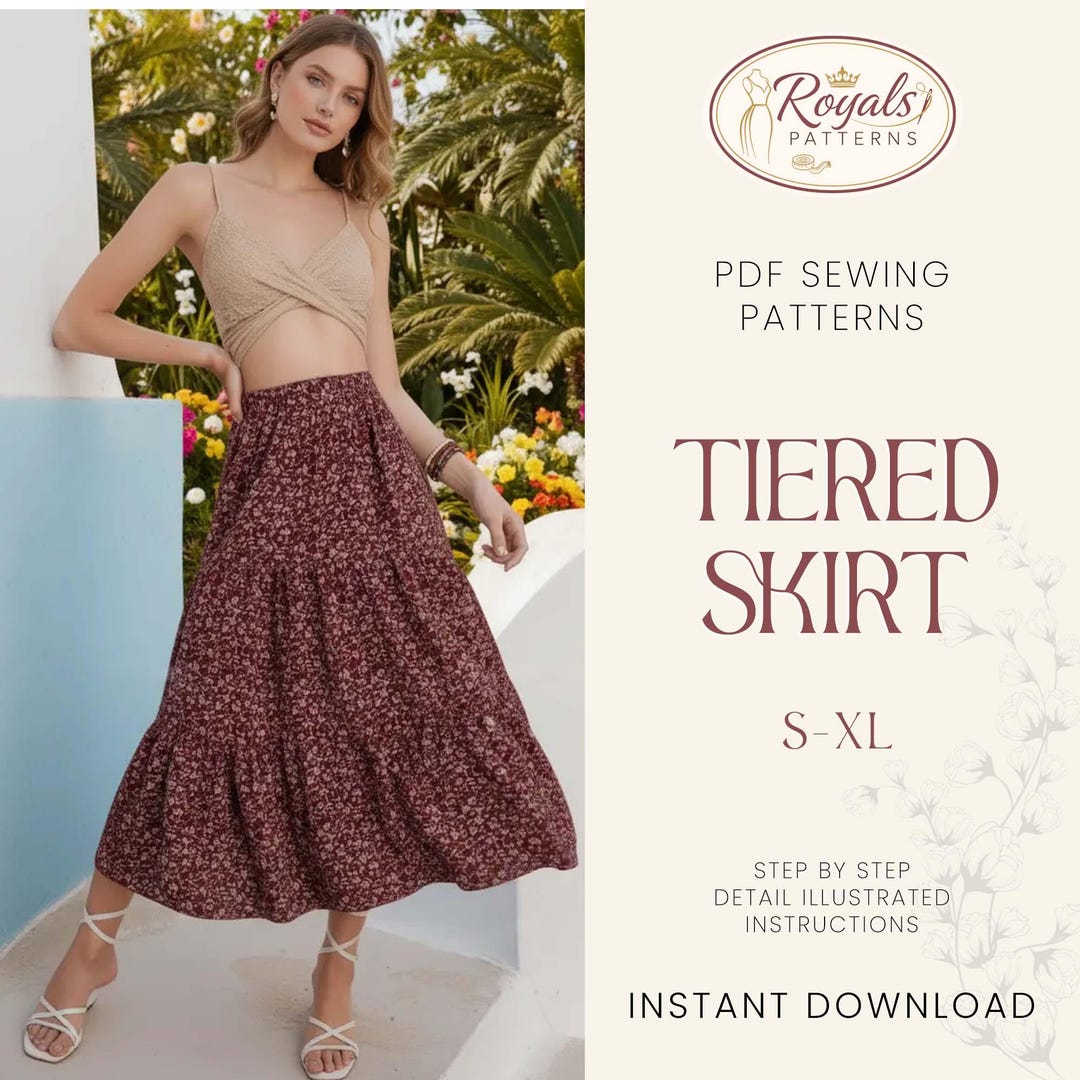 Tiered Skirt Sewing Pattern for Women PDF | Skirt PDF Sewing Pattern ...