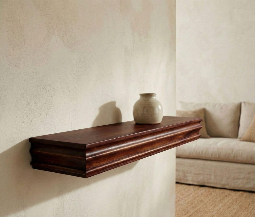 Solid Mahogany Floating Shelf – Handcrafted Dark Wood Wall Shelf for ...