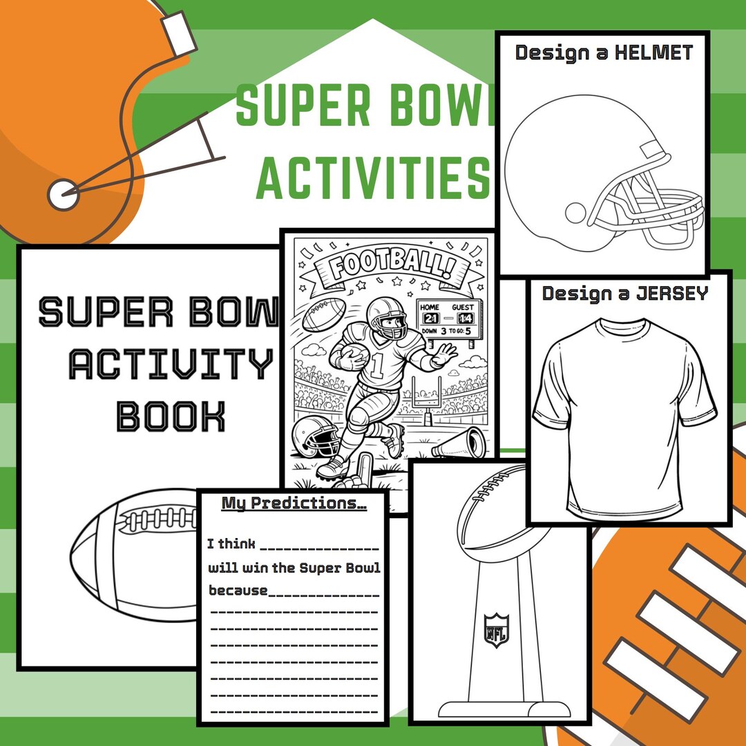 Super Bowl Activity Book for Kids, Printable Coloring Pages (PDF ...