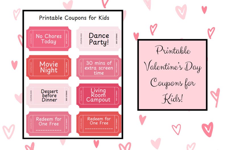 Kids Valentine's Day Coupons | Printable Activity Gift (PDF Download ...