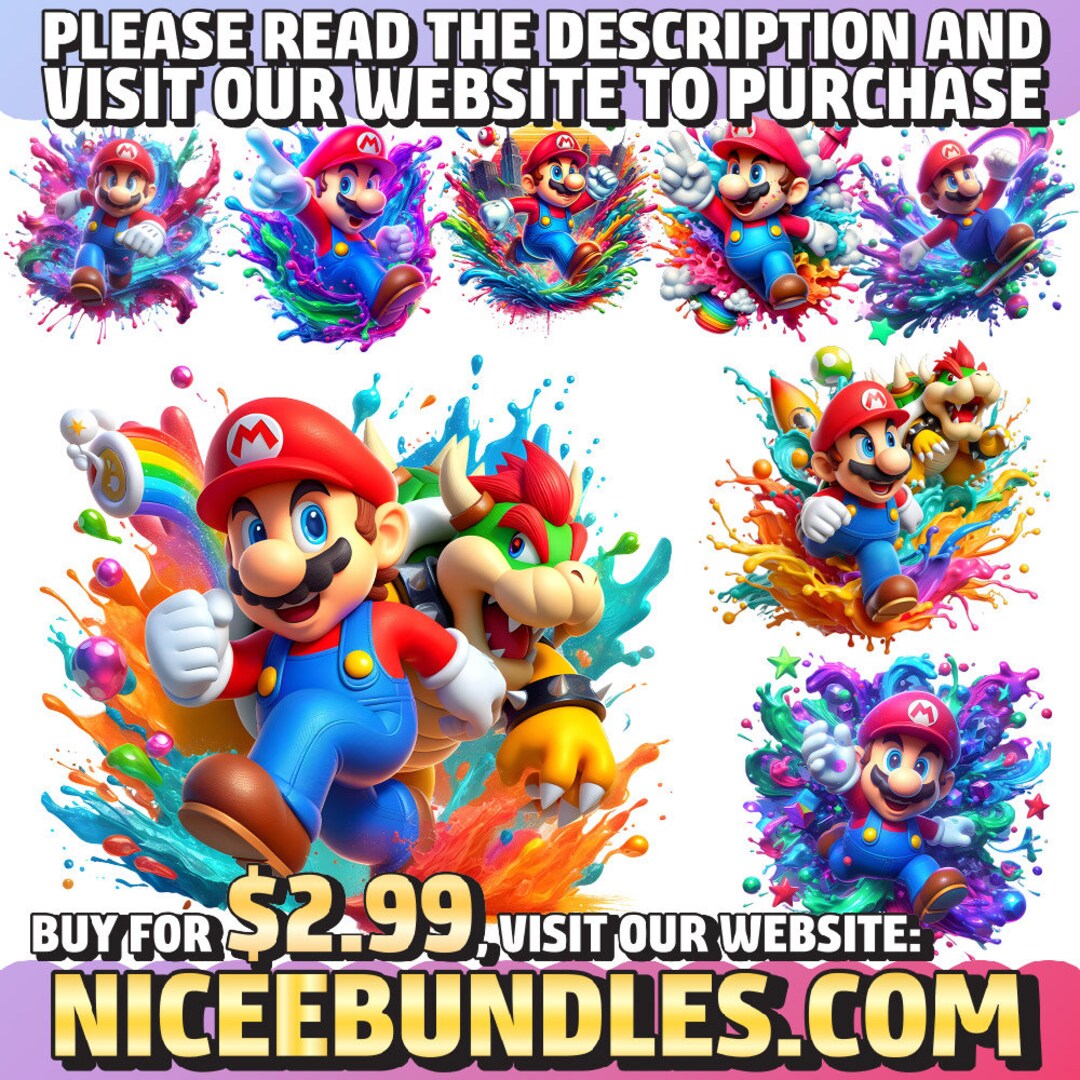 8 PNG Super Mario Splash and Watercolor Digital Design PNG File for ...