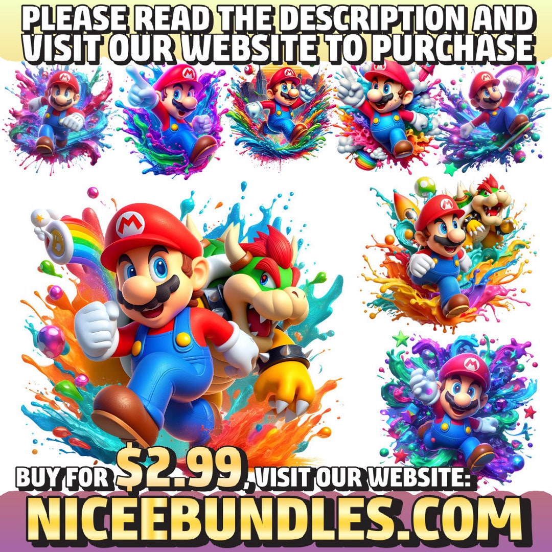 8 PNG Super Mario Splash and Watercolor Digital Design PNG File for ...