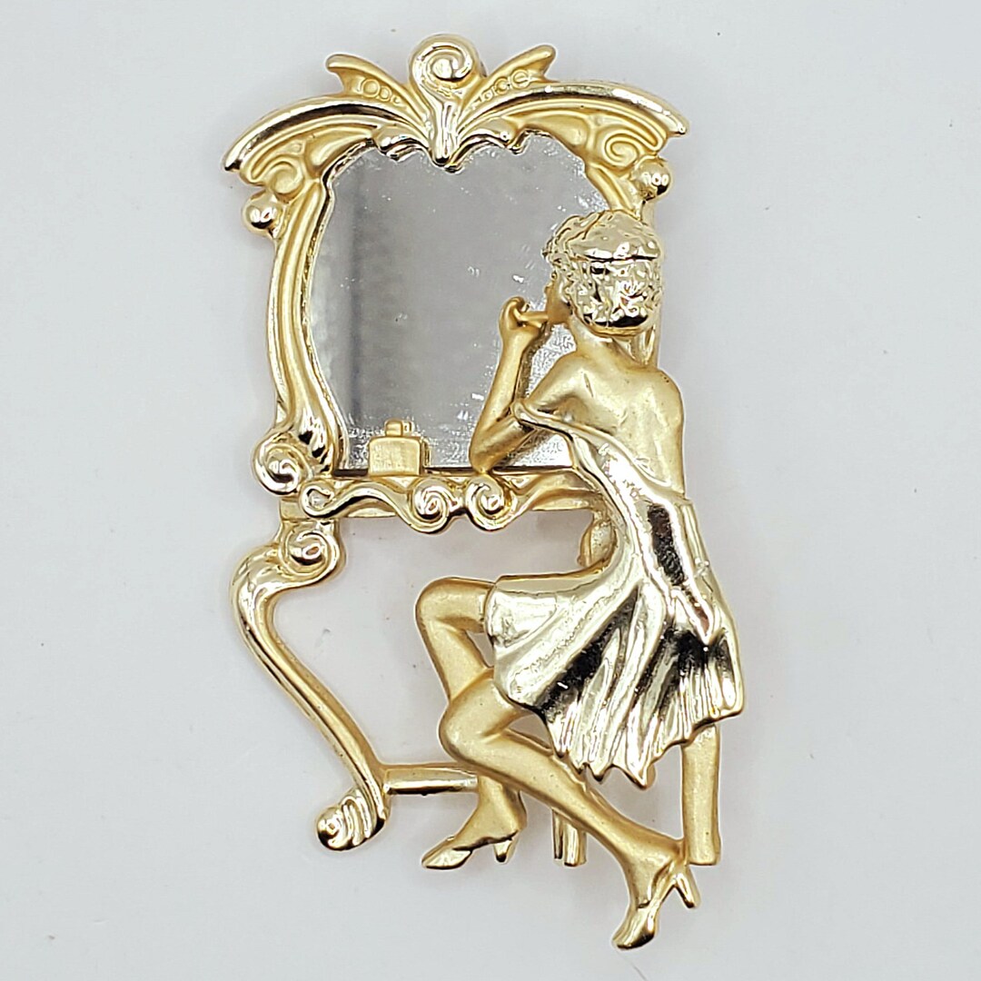Vtg Signed Brooch | Lady in the Mirror Brooch Pin | Glamorous Lady Pin ...
