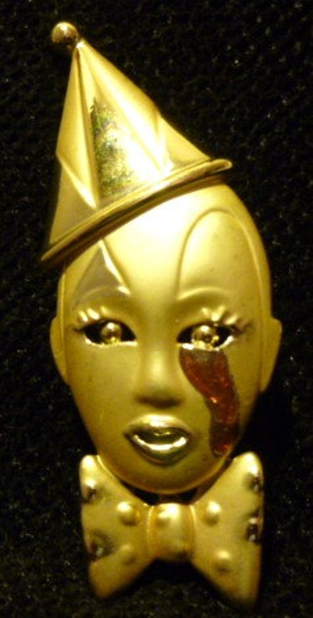 Vintage Sad Clown Pin Brooch Gold Tone Tearful Clown Brooch Pin Large ...