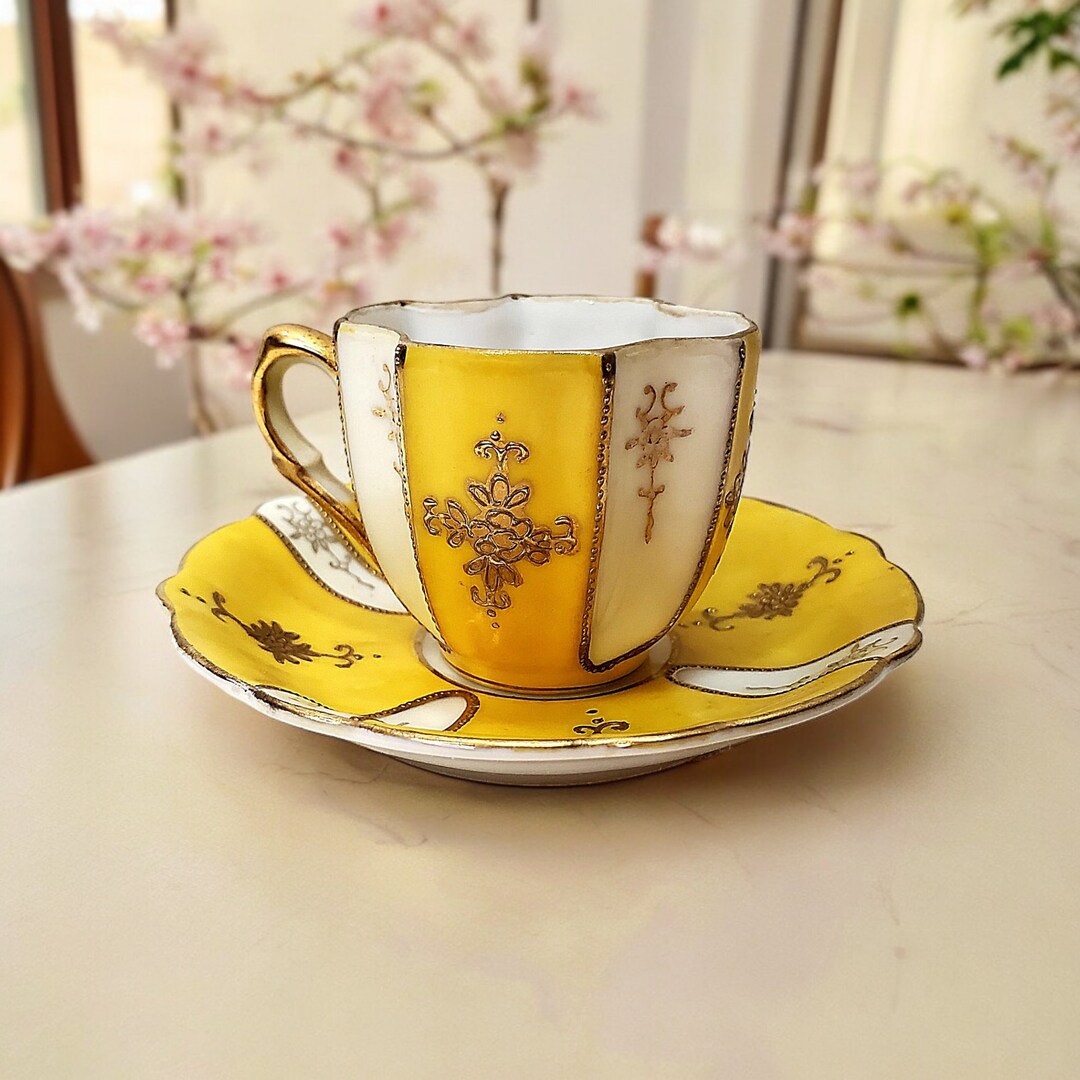 ARDALT Demitasse Yellow, Gold, and White Teacup and Saucer Set ...