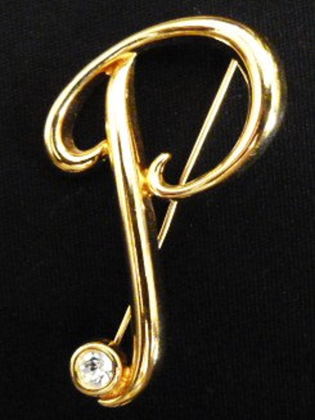 Vintage MONET Initial P Letter Pin Brooch, Gold Initial Rhinestone Pin ...