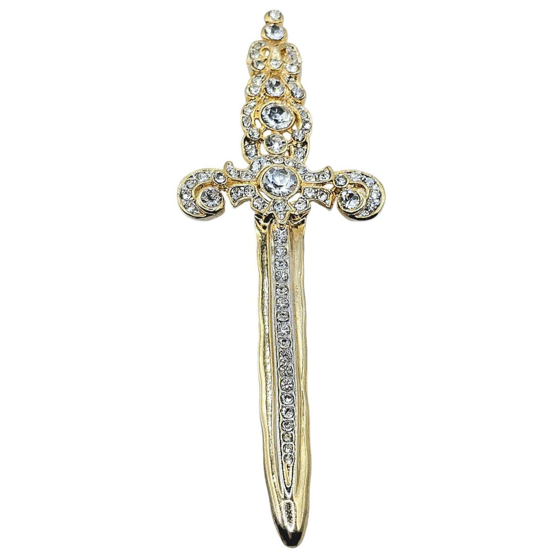 Mary Mcfadden Sparkling Crystal Encrusted Sword Brooch, Gold Medieval ...
