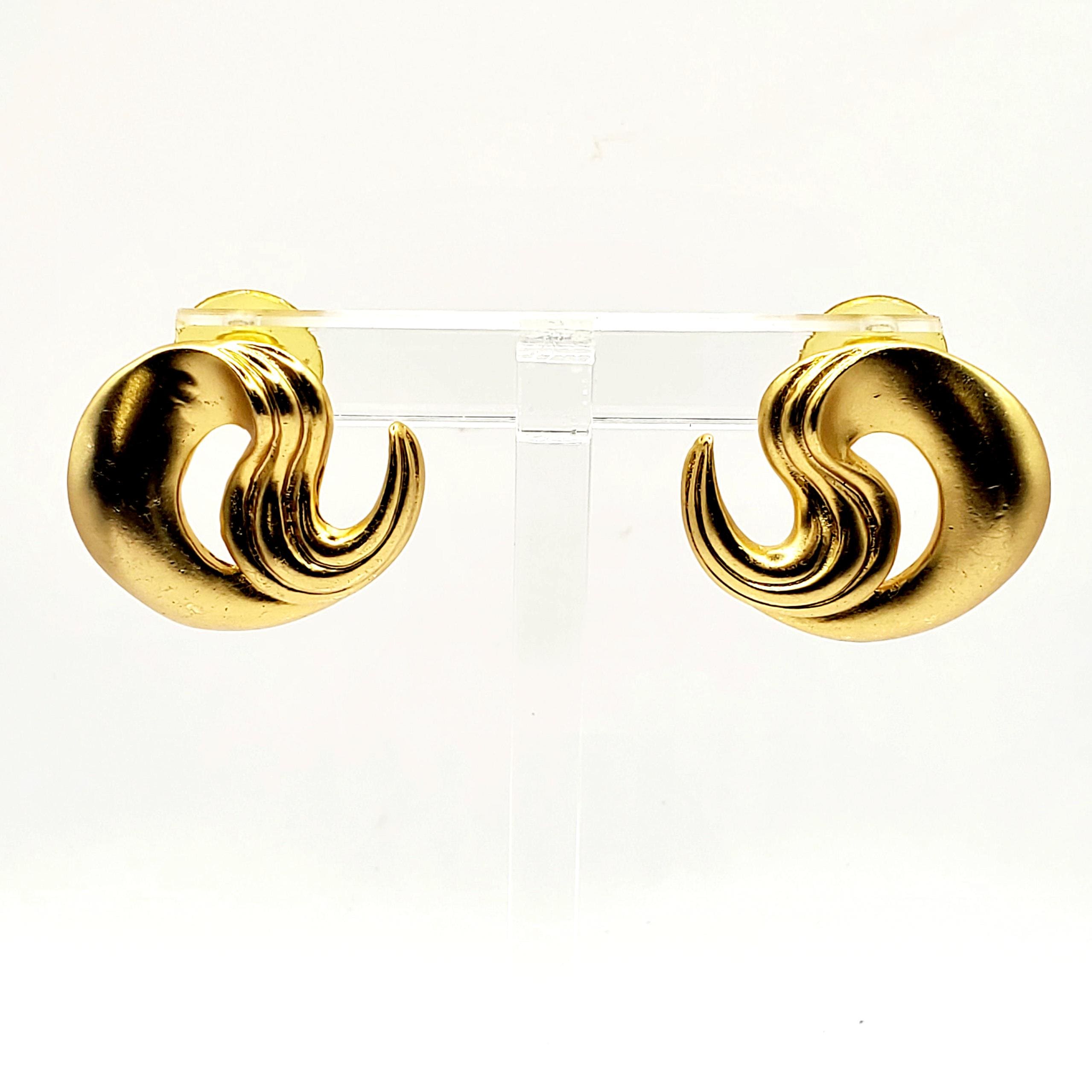 Matte Gold Swirl Pierced Earrings, 1980's Big Swirl Earrings - Etsy