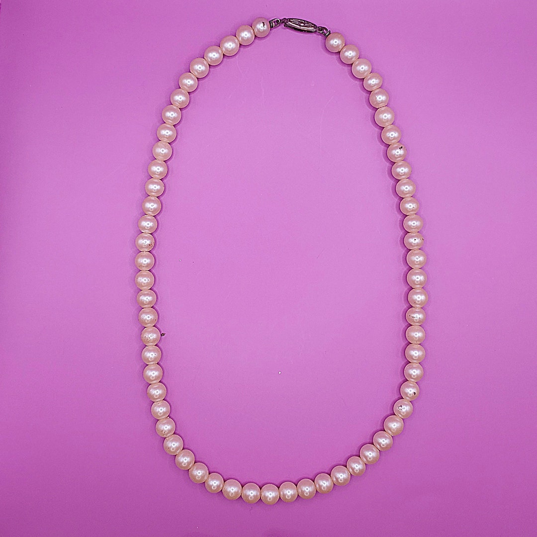 Vintage Pearl Necklace Single Strand Pearl Necklace Signed Pearl