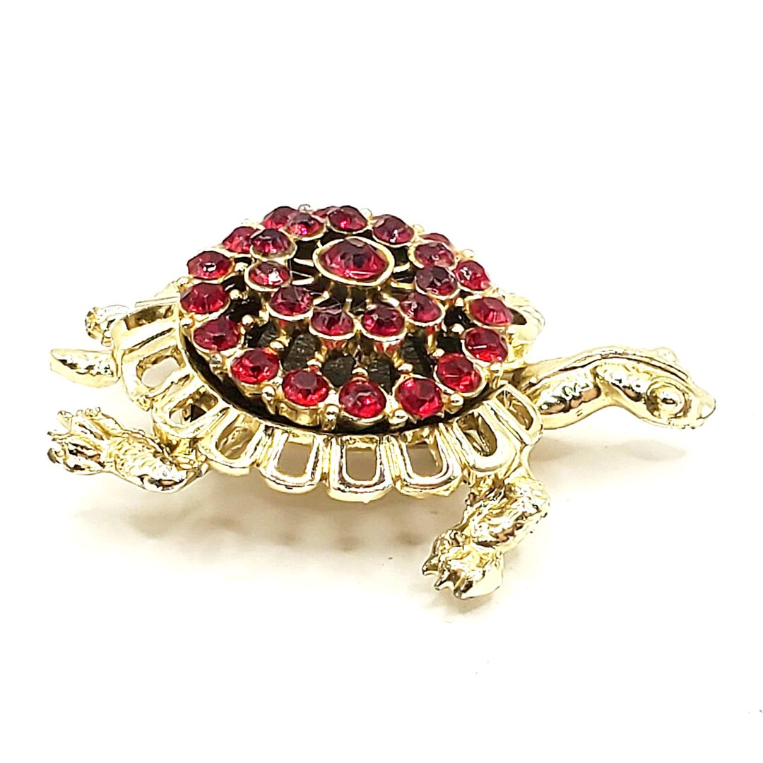 Vintage Red Rhinestone Turtle Brooch Pin Red Rhinestone Pin - Etsy