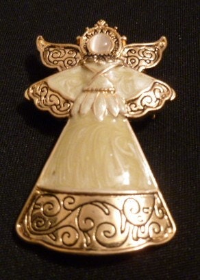 Vintage Angel Pin Brooch, Enamel Angel Brooch, Christmas Angel Pin ...