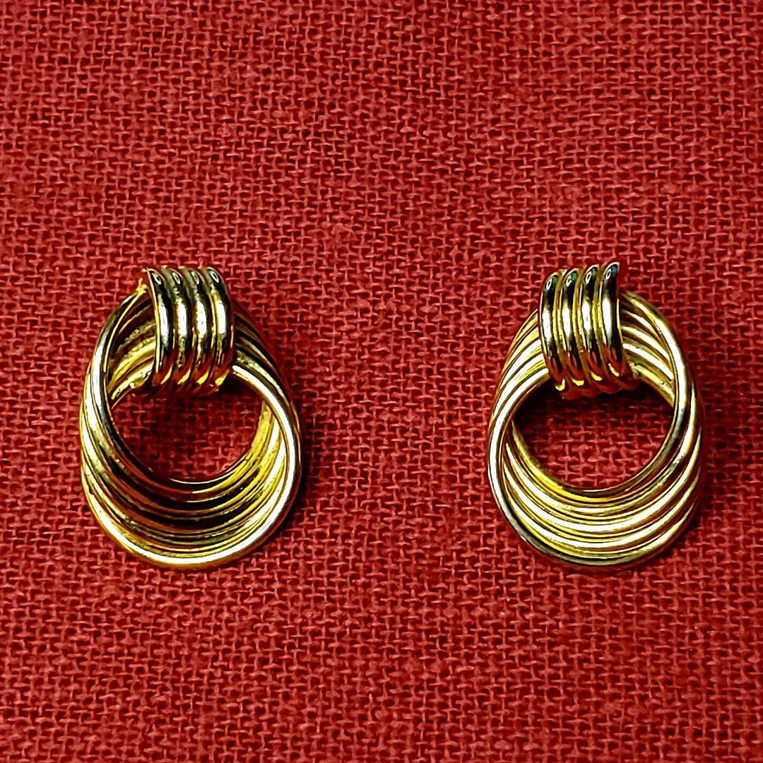Vintage Concentric Circle Pierced Earrings, Minimalist Gold Pierced ...