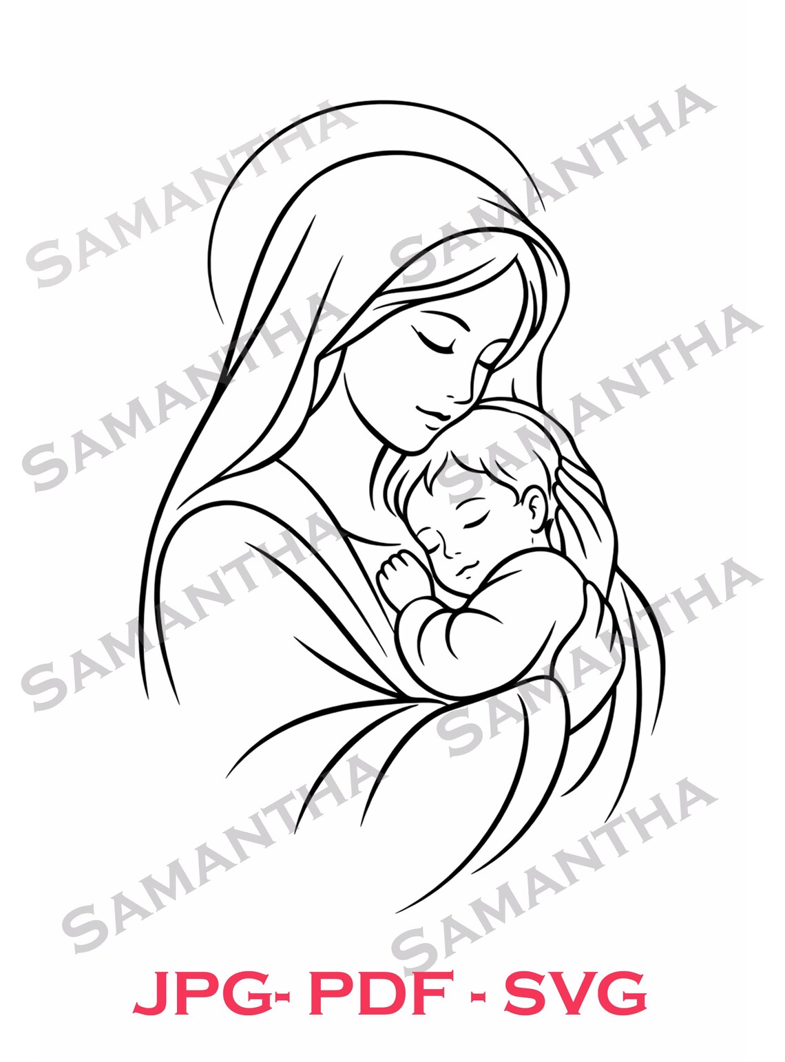 Mary Holding Jesus Outline - Etsy