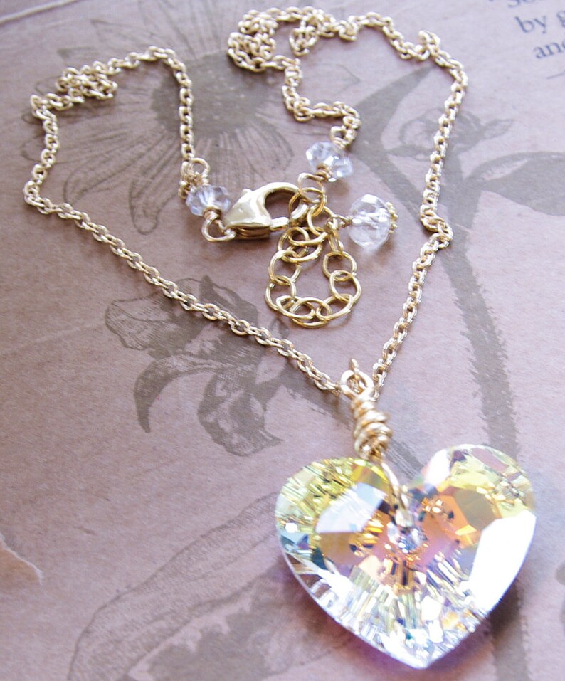 Swarovski Crystal Heart Pendant Necklace Gold Chain Clear Wire | Etsy