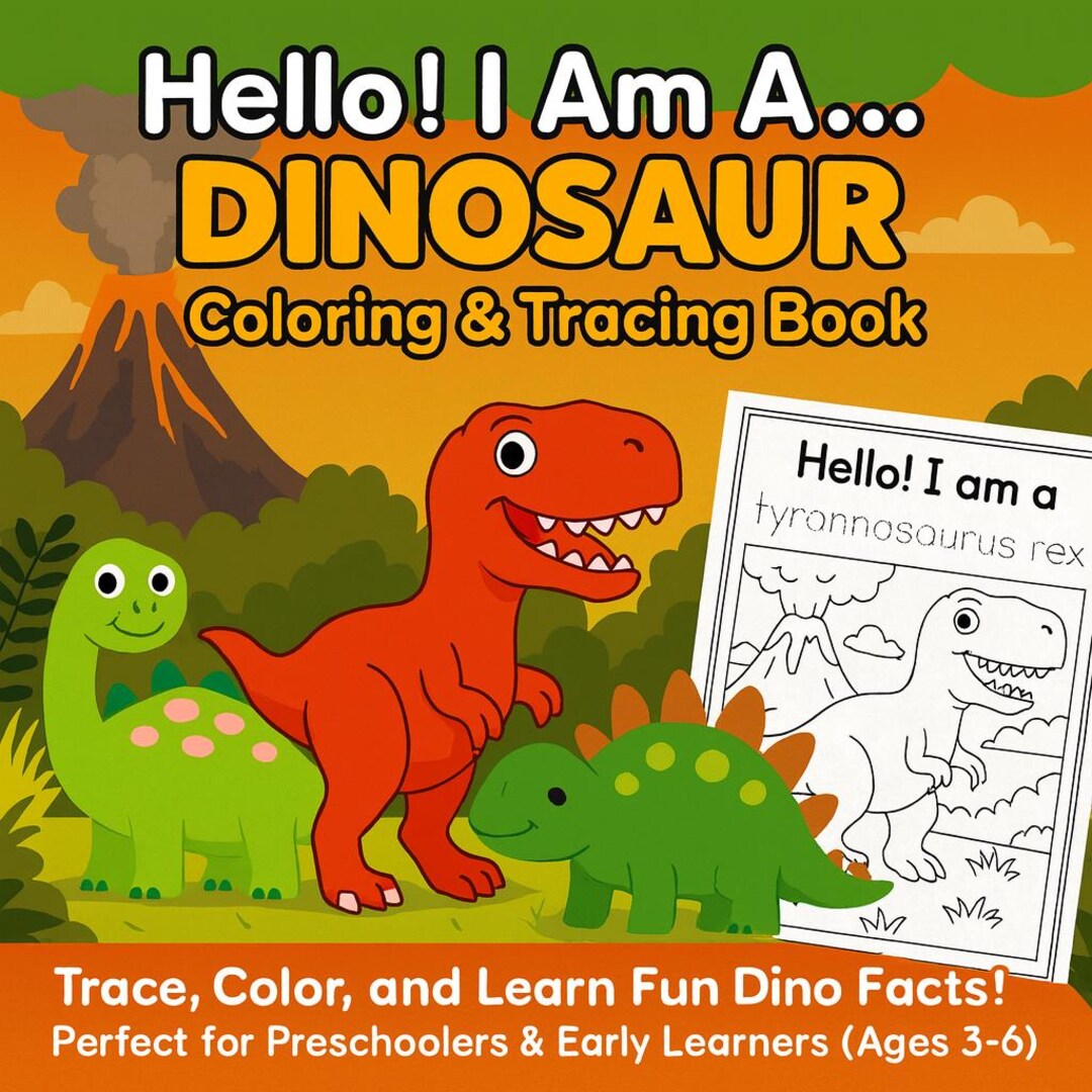 Hello I Am a Dinosaur Coloring Pages | Dinosaur Color and Trace ...