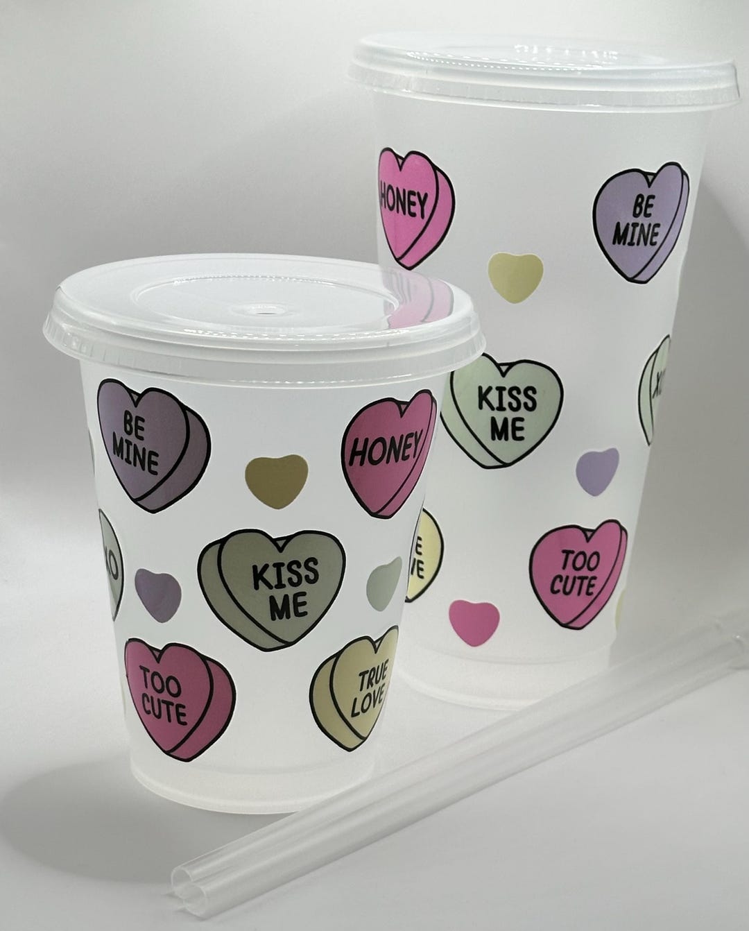 Frosted Cold Cups Set: Sweetheart Design, Reusable Tumblers With Straws ...