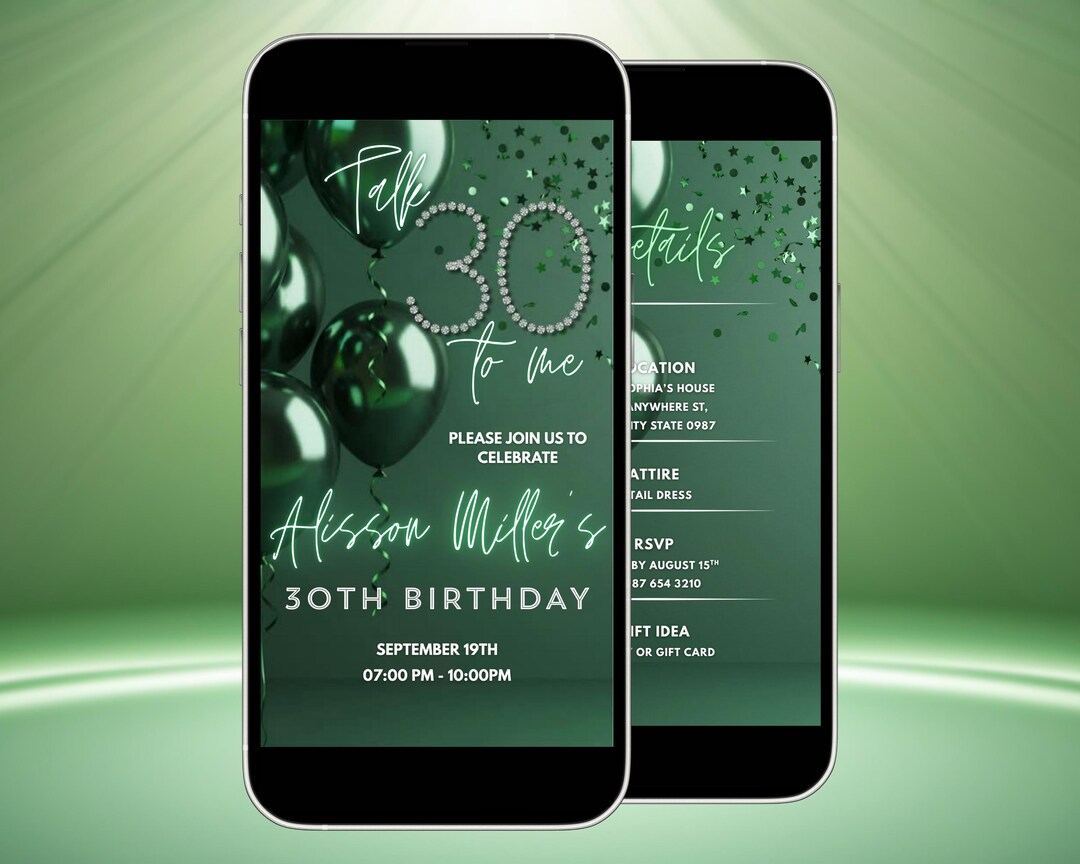 Animated 30th Birthday Invitation | Green Elegant Digital Invite ...