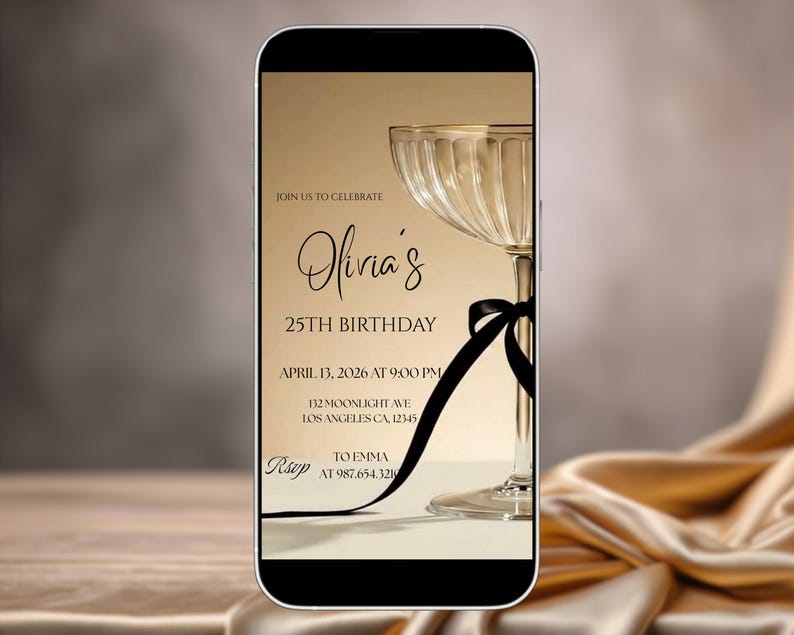 Luxury Cocktail Birthday Animated Invitation | Champagne Video Invite ...