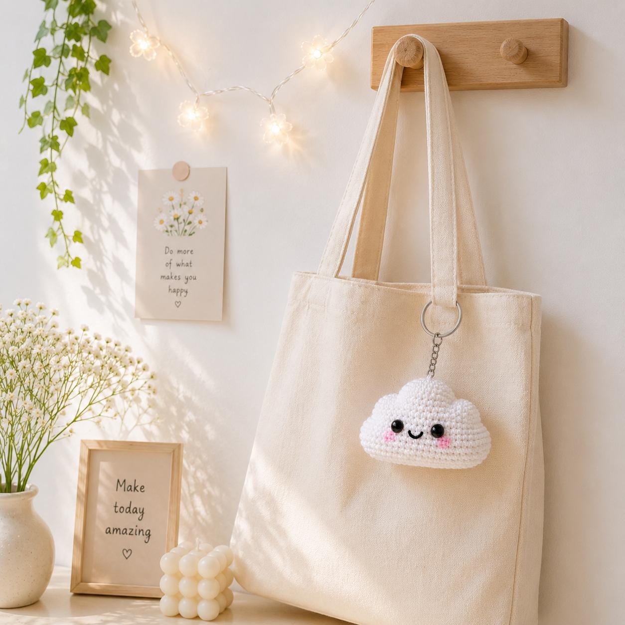 Cloud Keychain Crochet Pattern PDF - Easy Amigurumi Bag Charm, Beginner ...