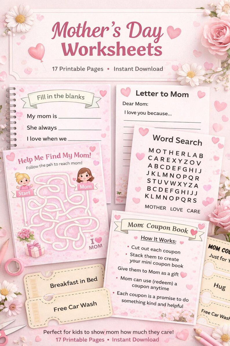 Mother's Day Kids Activity Bundle | Printable Worksheets (PDF Download ...