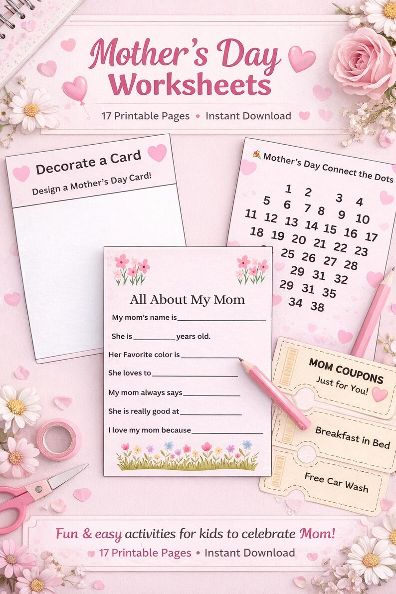 Mother's Day Kids Activity Bundle | Printable Worksheets (PDF Download ...