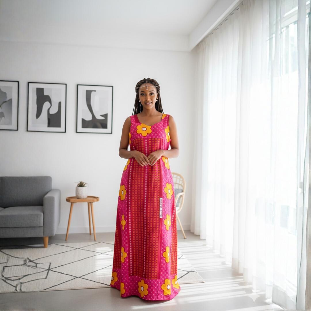 Blooming Pink African Kitenge Maxi Dress - Floral Cotton Cultural ...