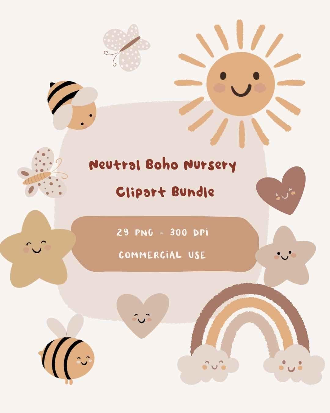 Neutral Boho Nursery Clipart Bundle – Beige, Brown Pngs (digital ...