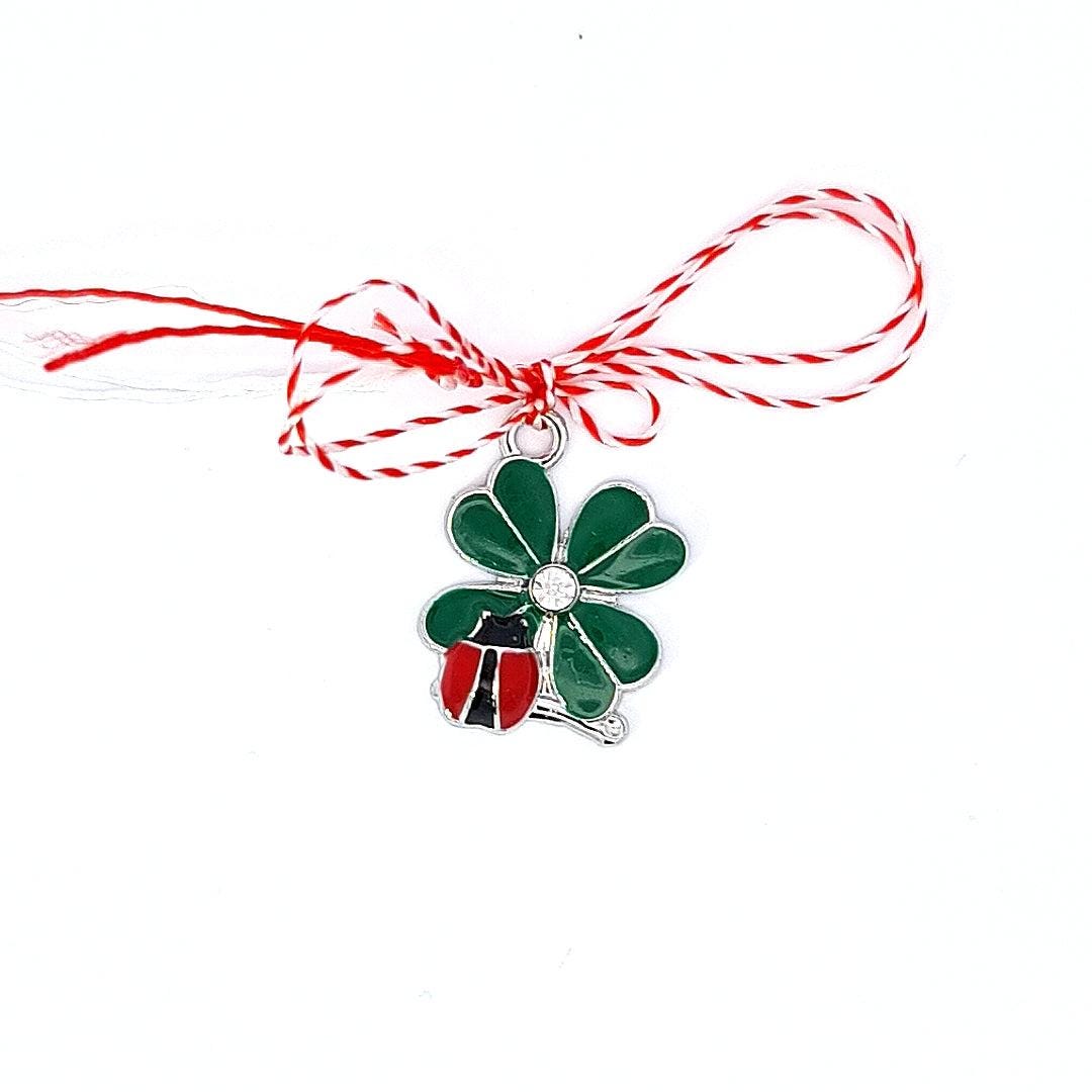 Lucky Clover With Ladybug Martisor - Handcrafted Good Luck Charm ...