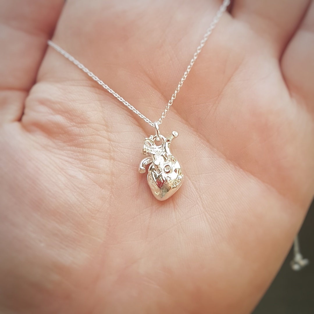 Human Heart Pendant Necklace in Silver - Etsy