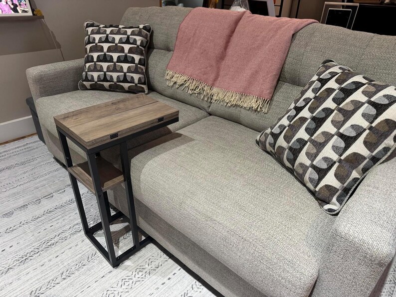 Foldable C-shaped Side Table With Storage Shelf, Small Snack Table for ...