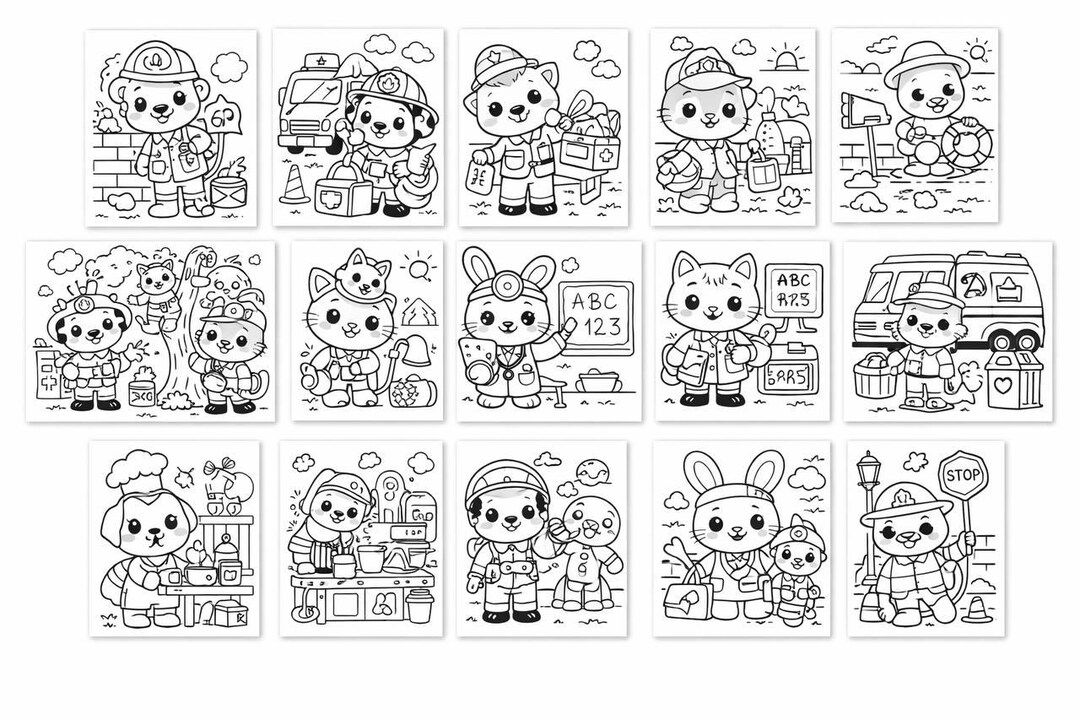 Animal Helpers Coloring Pages for Kids 3–8 | Rescue Animals Coloring ...