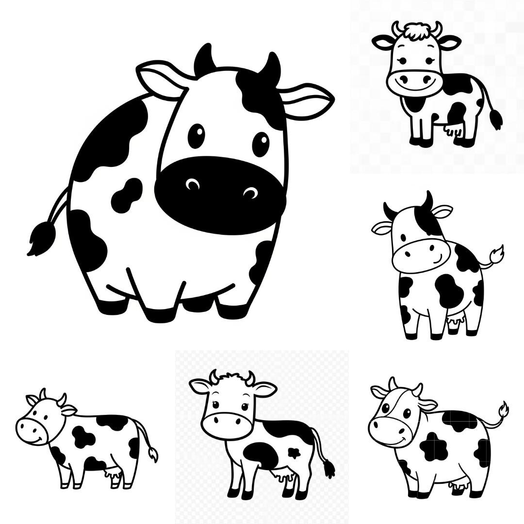 Simple Cow SVG PNG Bundle | Farm Animal Clipart | Cute Cow Design Cut ...
